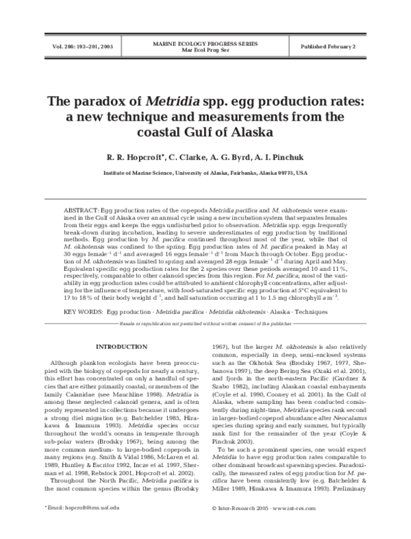 (PDF) The paradox of Metridia spp. egg production rates: a new ...