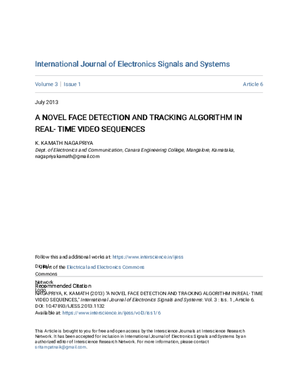 (PDF) A Novel Face Detection and Tracking Algorithm in Real- Time Video Sequences