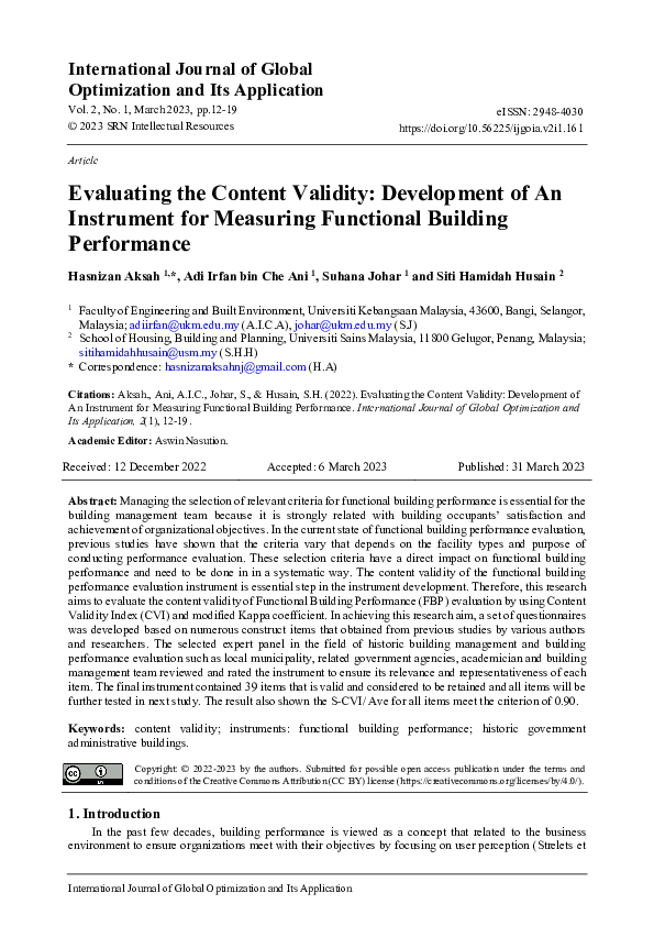 (PDF) Evaluating the Content Validity: Development of An Instrument for Measuring Functional ...
