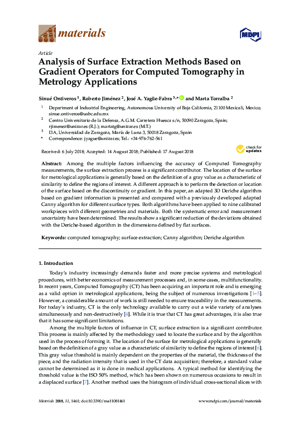 Pdf Analysis Of Surface Extraction Methods Based On Gradient Operators For Computed Tomography