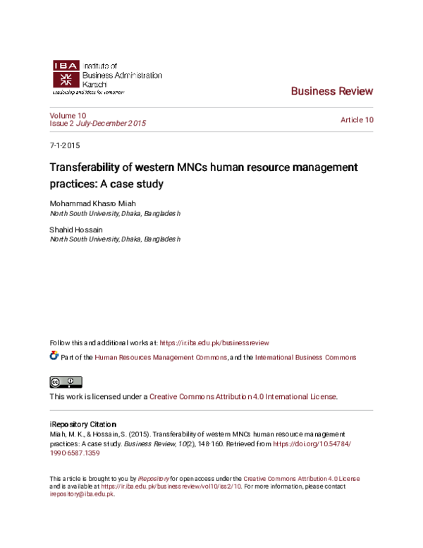 (PDF) Transferability of western MNCs human resource management practices: A case study
