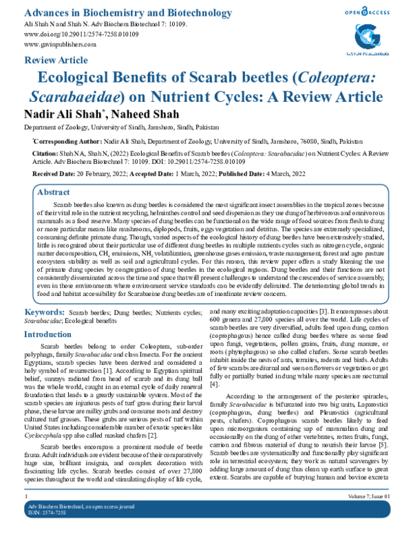 (PDF) Ecological Benefits of Scarab beetles (Coleoptera: Scarabaeidae ...