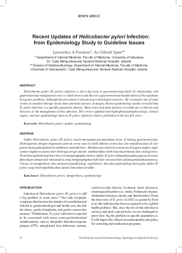 (PDF) Recent Updates of Helicobacter pylori Infection: from ...