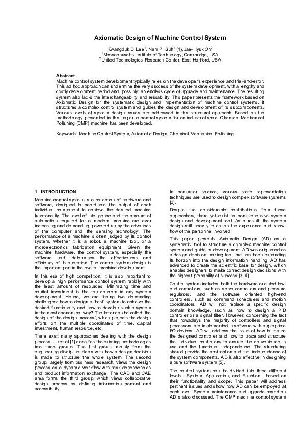 (PDF) Axiomatic Design of Machine Control System | nam suh - Academia.edu