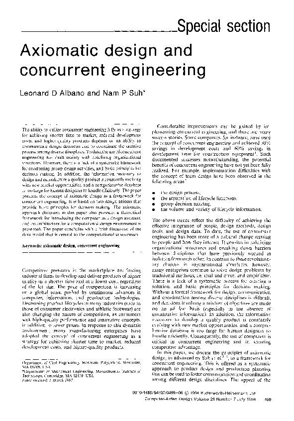 (PDF) Axiomatic design and concurrent engineering