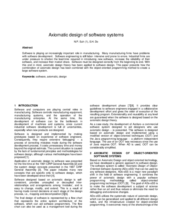 (PDF) Axiomatic Design of Software Systems