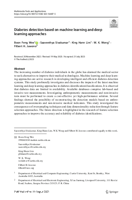 (PDF) Diabetes detection based on machine learning and deep learning ...