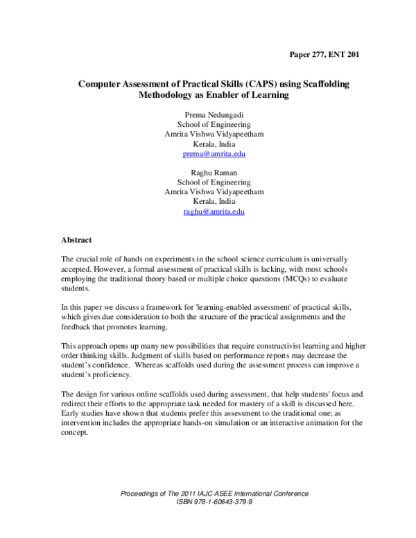 (PDF) Computer Assessment of Practical Skills (CAPS) using Scaffolding Methodology as Enabler of ...
