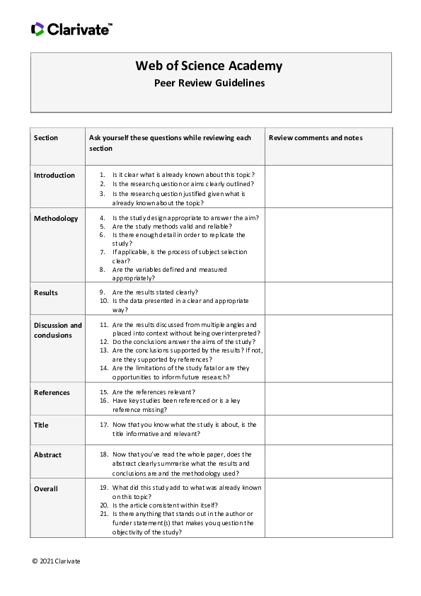 (PDF) Web of Science Academy Peer Review Guidelines