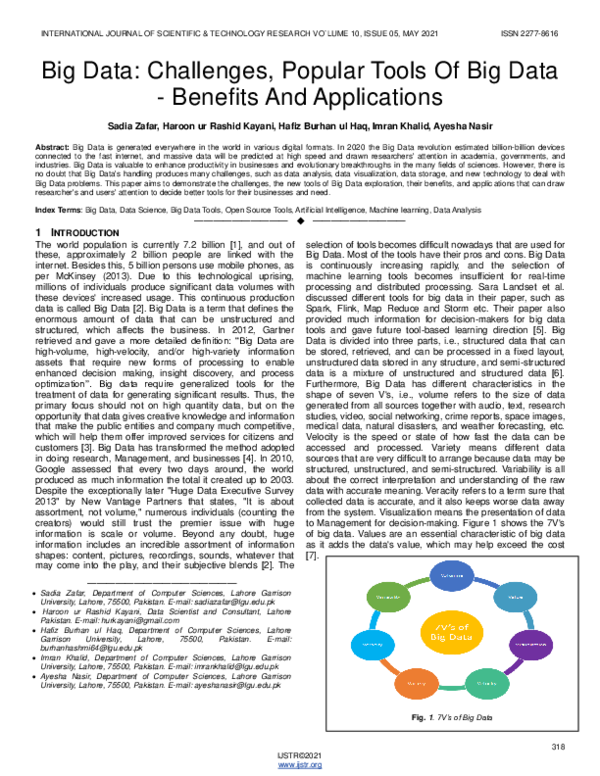 (PDF) Big Data: Challenges, Popular Tools Of Big Data - Benefits And ...