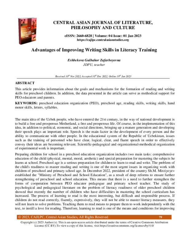 (PDF) Advantages of Improving Writing Skills in Literacy Training