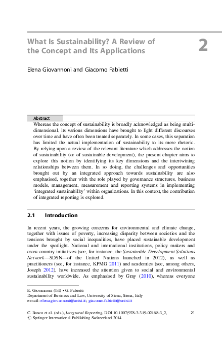 (PDF) What Is Sustainability? A Review of the Concept and Its Applications