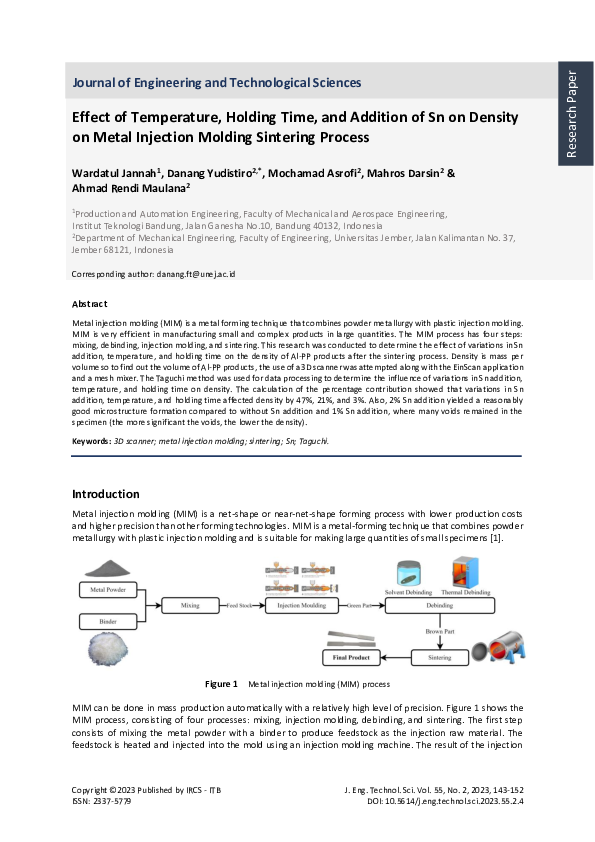 (PDF) Effect of Temperature, Holding Time, and Addition of Sn on Density on Metal Injection ...