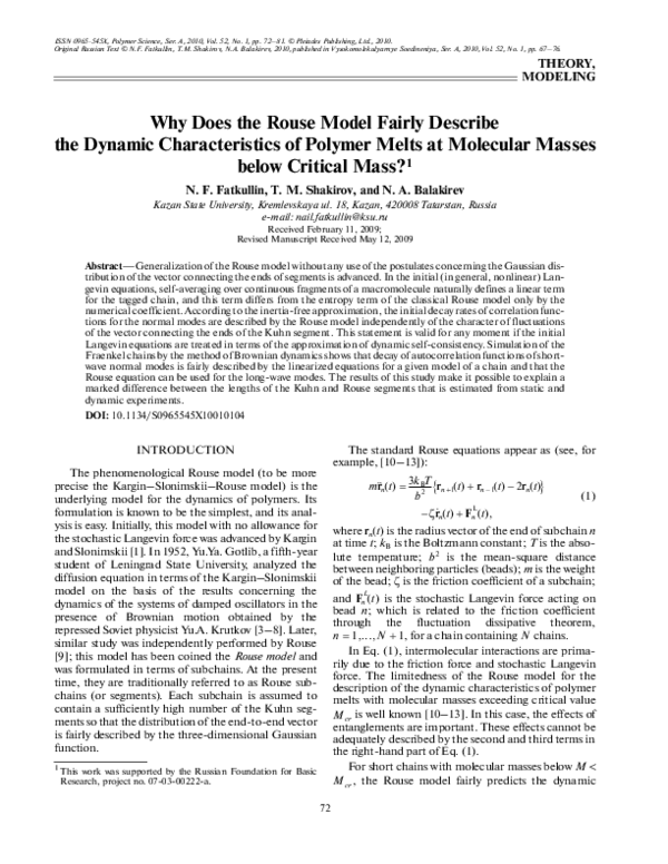 (PDF) Why does the rouse model fairly describe the dynamic ...