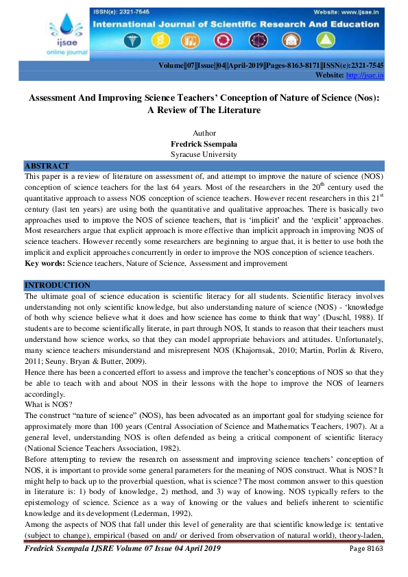 (PDF) Assessment And Improving Science Teachersâ€™ Conception of Nature ...