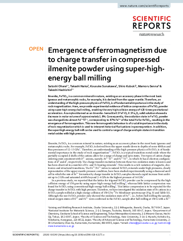 (PDF) Emergence of ferromagnetism due to charge transfer in compressed ...