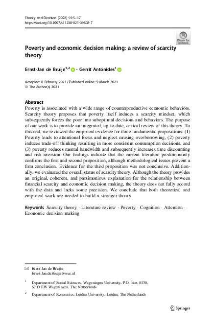 (PDF) Poverty and economic decision making: a review of scarcity theory