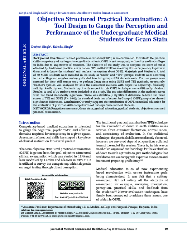(PDF) Objective Structured Practical Examination: A Tool Design to Gauge the Perception and ...