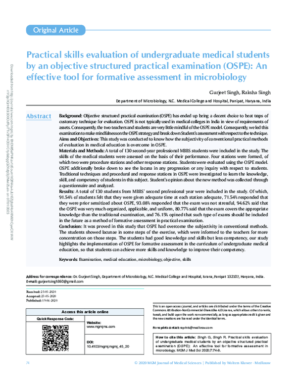 (PDF) Practical skills evaluation of undergraduate medical students by ...