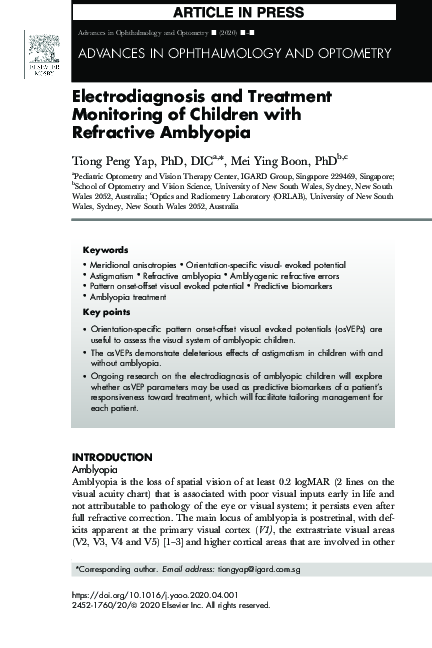 (PDF) Electrodiagnosis and Treatment Monitoring of Children with Refractive Amblyopia