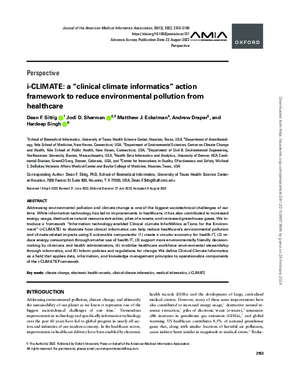(PDF) i-CLIMATE: a “clinical climate informatics” action framework to reduce environmental ...