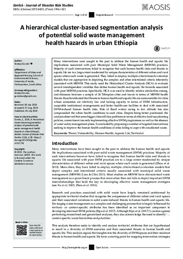(PDF) A hierarchical cluster-based segmentation analysis of potential solid waste management ...