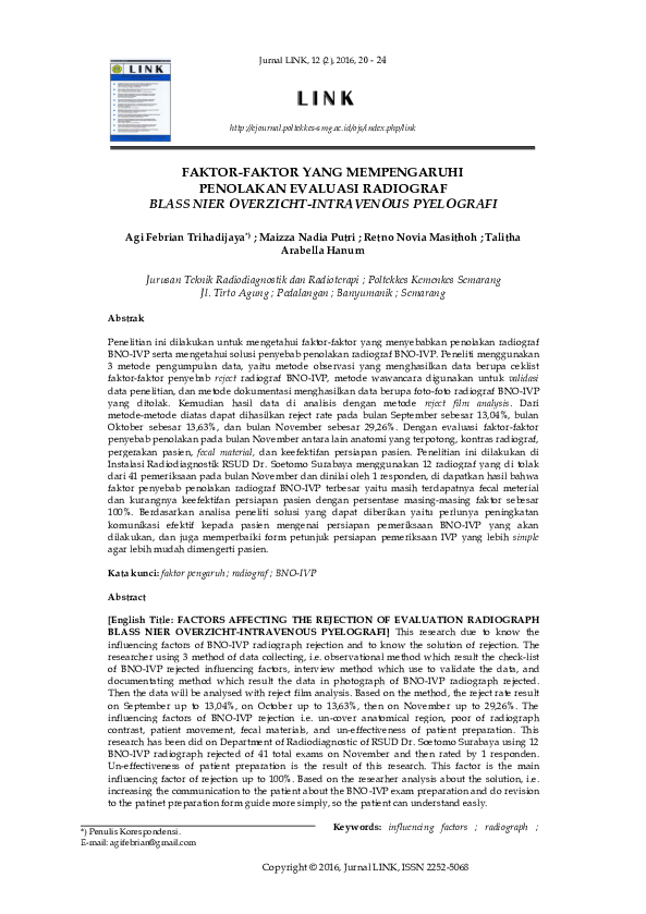 (PDF) Factors Affecting the Rejection of Evaluation Radiograph Blass ...