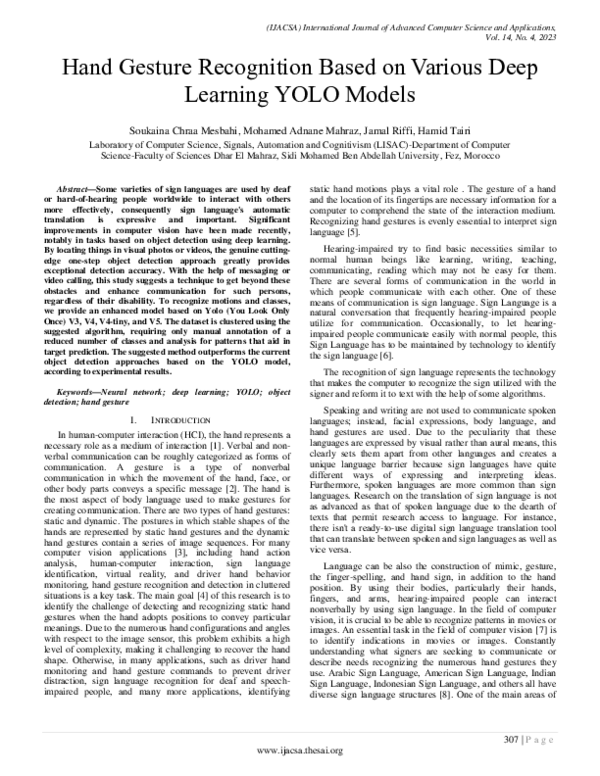 (PDF) Hand Gesture Recognition Based on Various Deep Learning YOLO ...