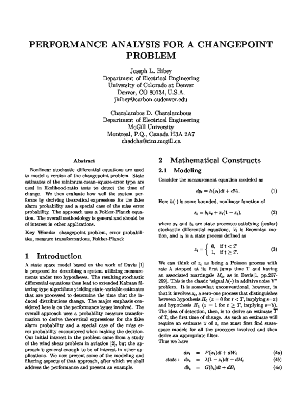 (PDF) Performance analysis for a changepoint problem