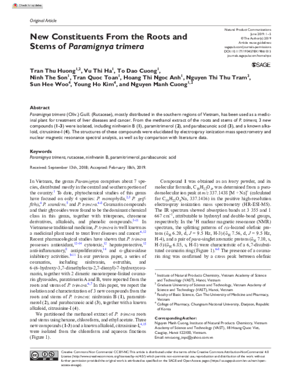 (PDF) New Constituents From the Roots and Stems of Paramignya trimera | K59 Hoang Thi Ngoc Anh ...