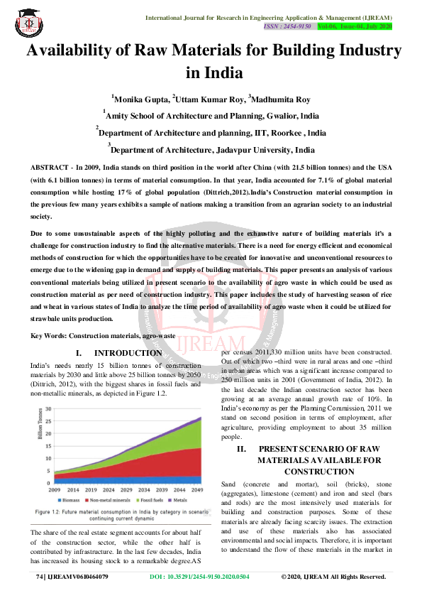 (PDF) Availability of Raw Materials for Building Industry in India