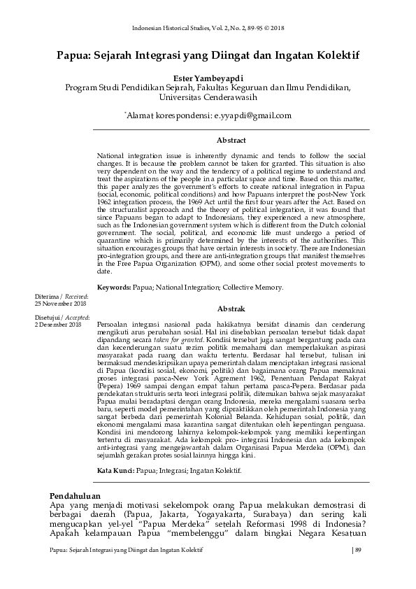 (PDF) Papua: Sejarah Integrasi yang Diingat dan Ingatan Kolektif