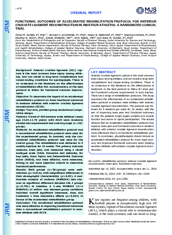 (PDF) Functional Outcomes of Accelerated Rehabilitation Protocol For ...
