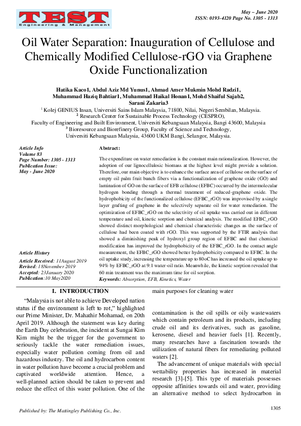 (PDF) Oil Water Separation: Inauguration of Cellulose and Chemically Modified Cellulose-rGO via ...