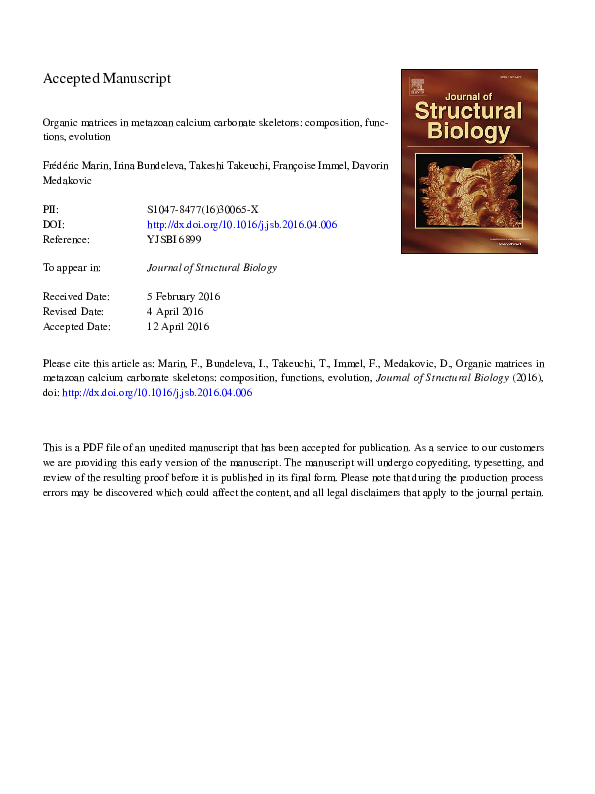 (PDF) Organic matrices in metazoan calcium carbonate skeletons ...