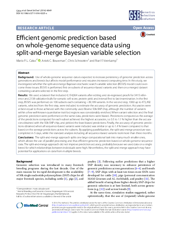 Pdf Efficient Genomic Prediction Based On Whole Genome Sequence Data Using Split And Merge