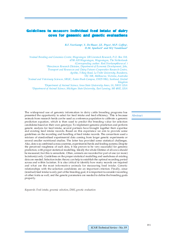 (PDF) Guidelines to measure individual feed intake of dairy cows for ...