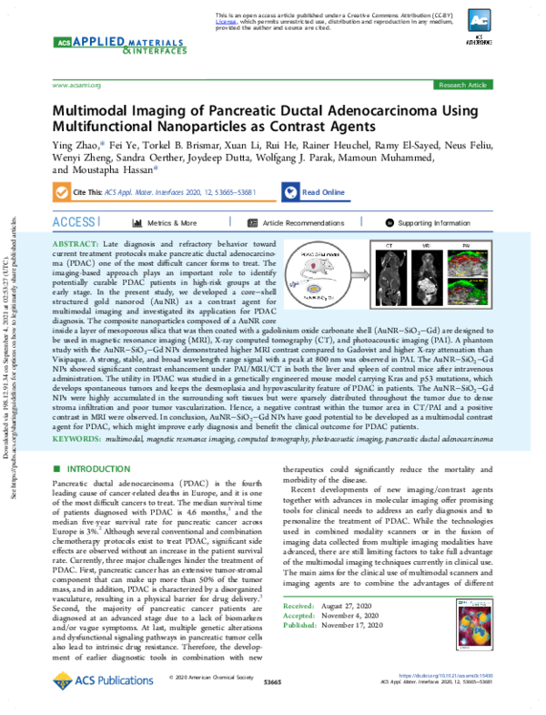 (PDF) Multimodal Imaging of Pancreatic Ductal Adenocarcinoma Using Multifunctional Nanoparticles ...