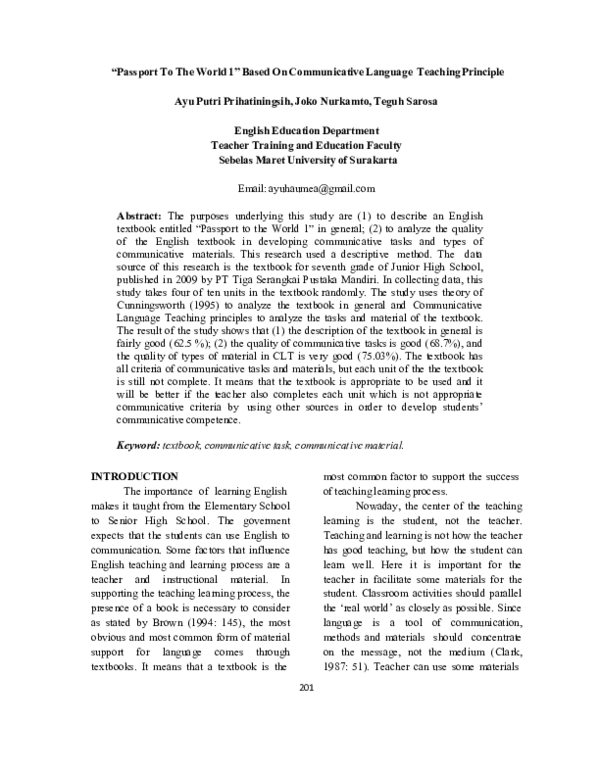 (PDF) “Passport to The World 1” Based on Communicative Language ...