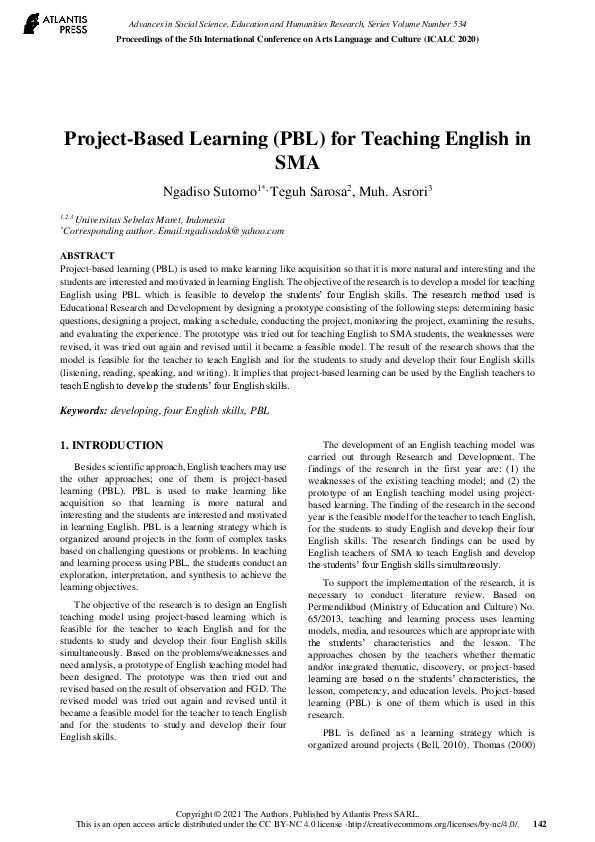 (PDF) Project-Based Learning (PBL) for Teaching English in SMA