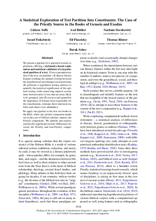 Pdf A Statistical Exploration Of Text Partition Into Constituents The Case Of The Priestly