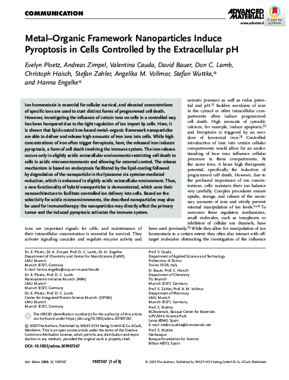 (PDF) Metal–Organic Framework Nanoparticles Induce Pyroptosis in Cells ...