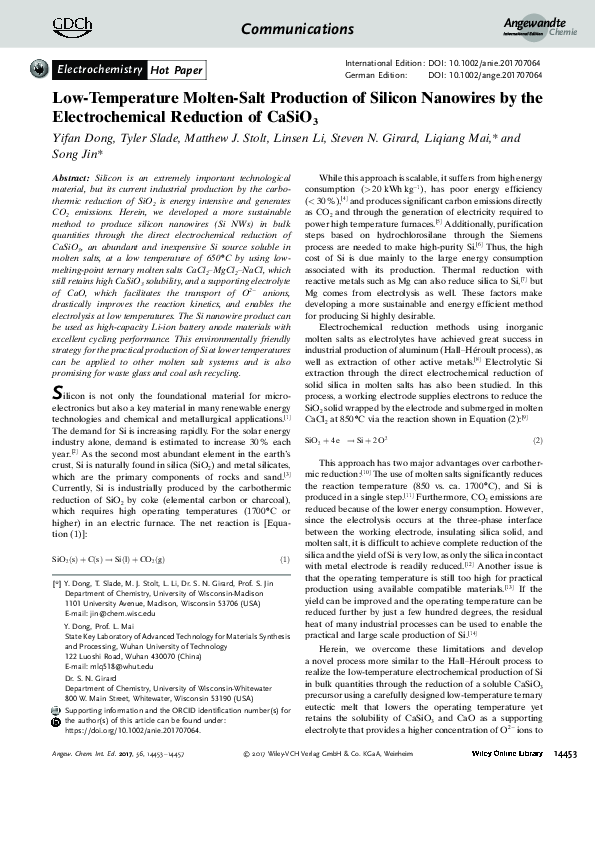 (PDF) Low‐Temperature Molten‐Salt Production of Silicon Nanowires by ...