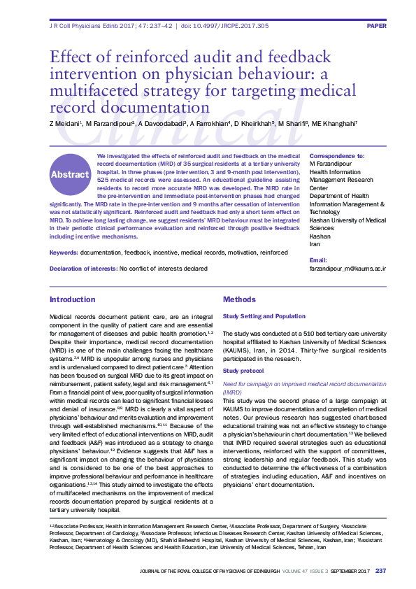 (PDF) Audit and Feedback Impact on Medical Record Practices