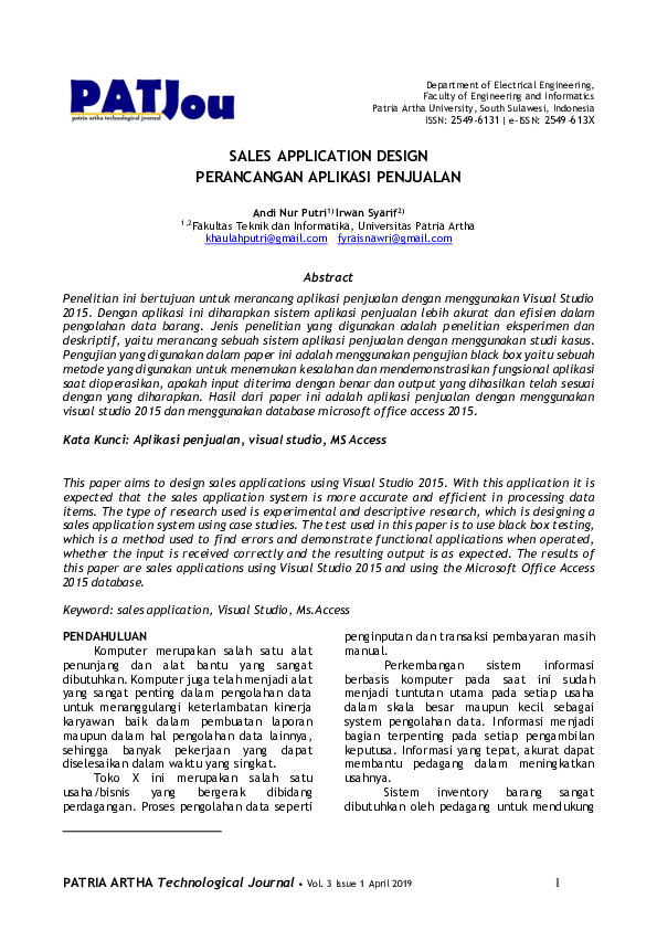 (PDF) Sales Application Design Perancangan Aplikasi Penjualan