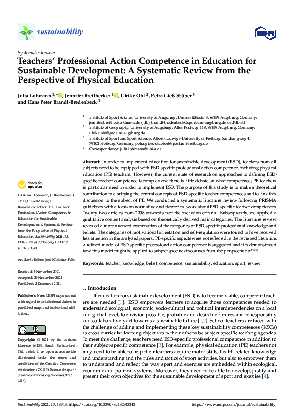 (PDF) Teachers’ Professional Action Competence in Education for Sustainable Development: A ...