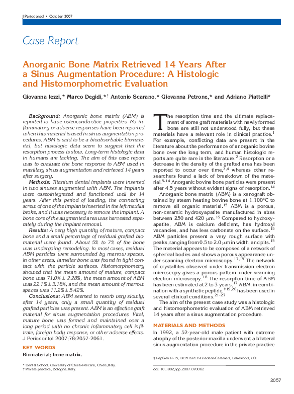 (PDF) Anorganic Bone Matrix Retrieved 14 Years After a Sinus ...