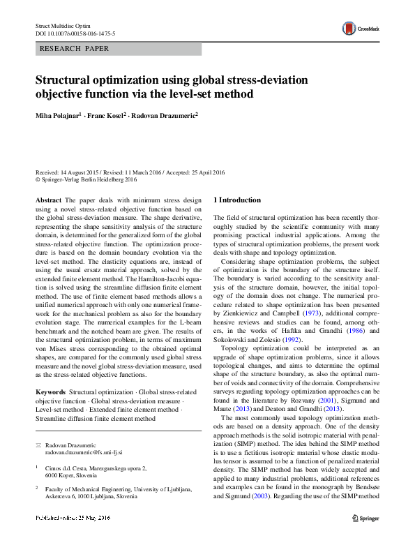 (PDF) Structural optimization using global stress-deviation objective function via the level-set ...