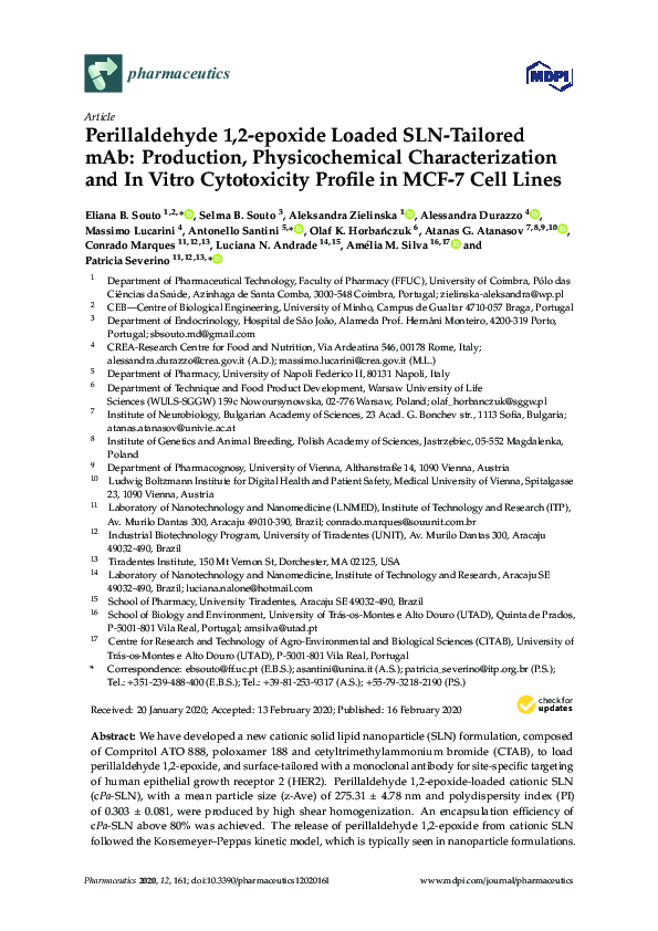 (PDF) Perillaldehyde 1,2-epoxide Loaded SLN-Tailored mAb: Production ...