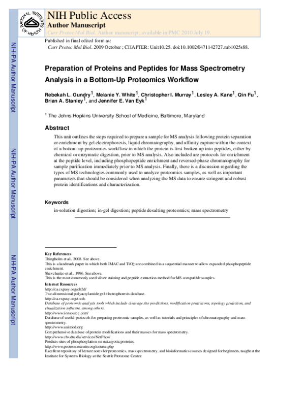 (PDF) Preparation of proteins and peptides for mass spectrometry analysis in a bottom-up ...